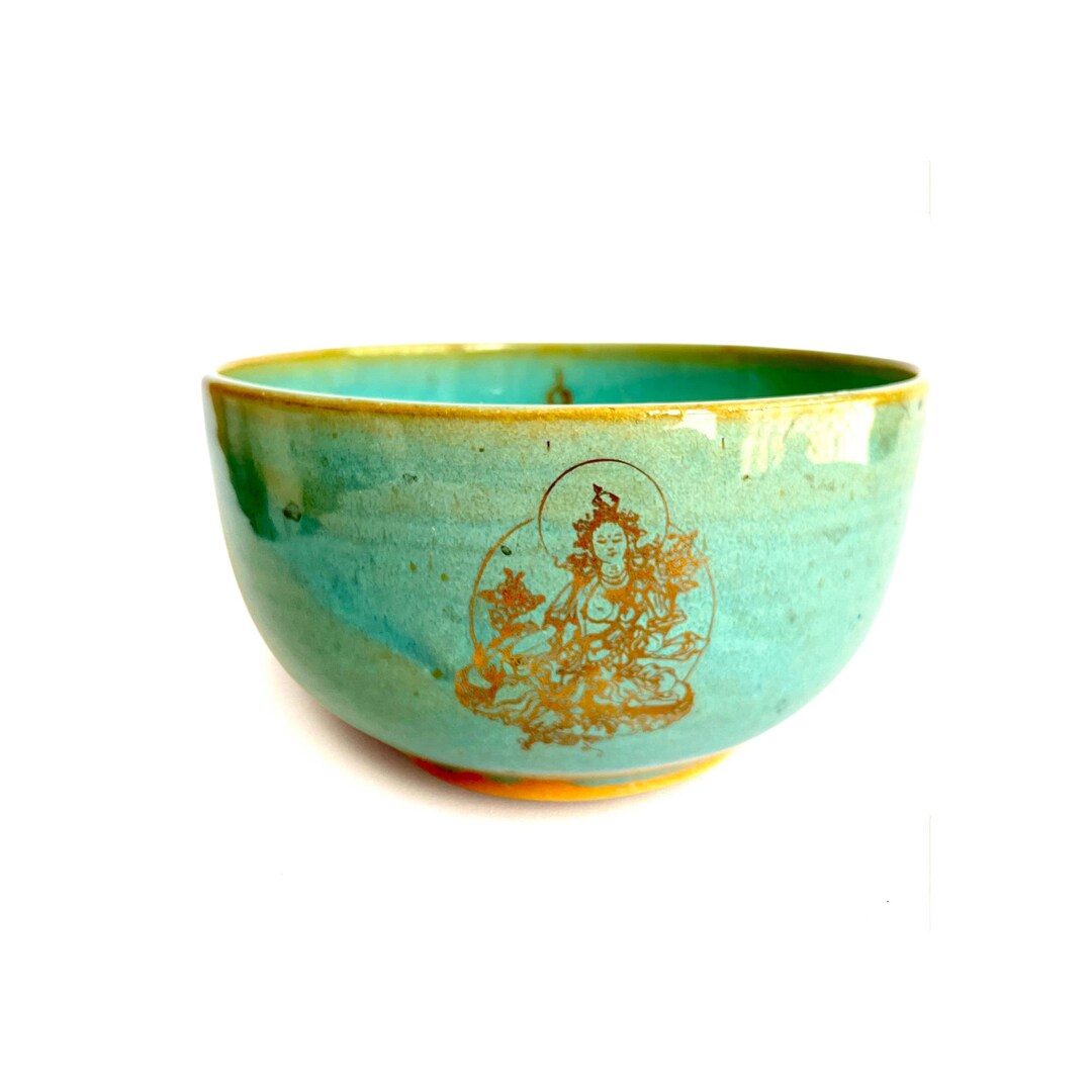 Green Tara With TAM Seed Syllable & Verse | Hand-built Ceramic Bowl ...