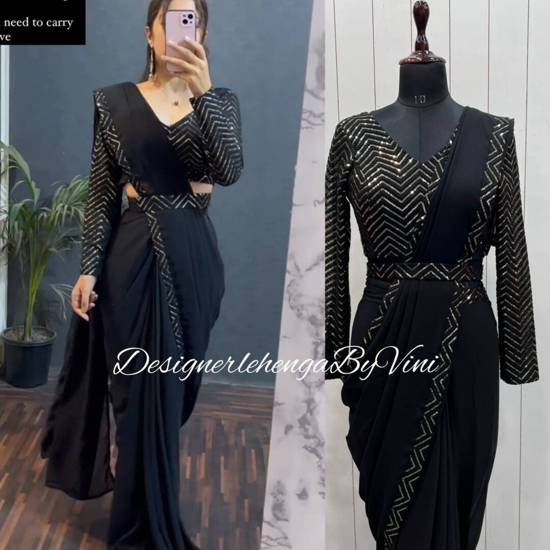 Designer Black Saree Indian Dress Pakistani Sari Indian Sari for Women ...