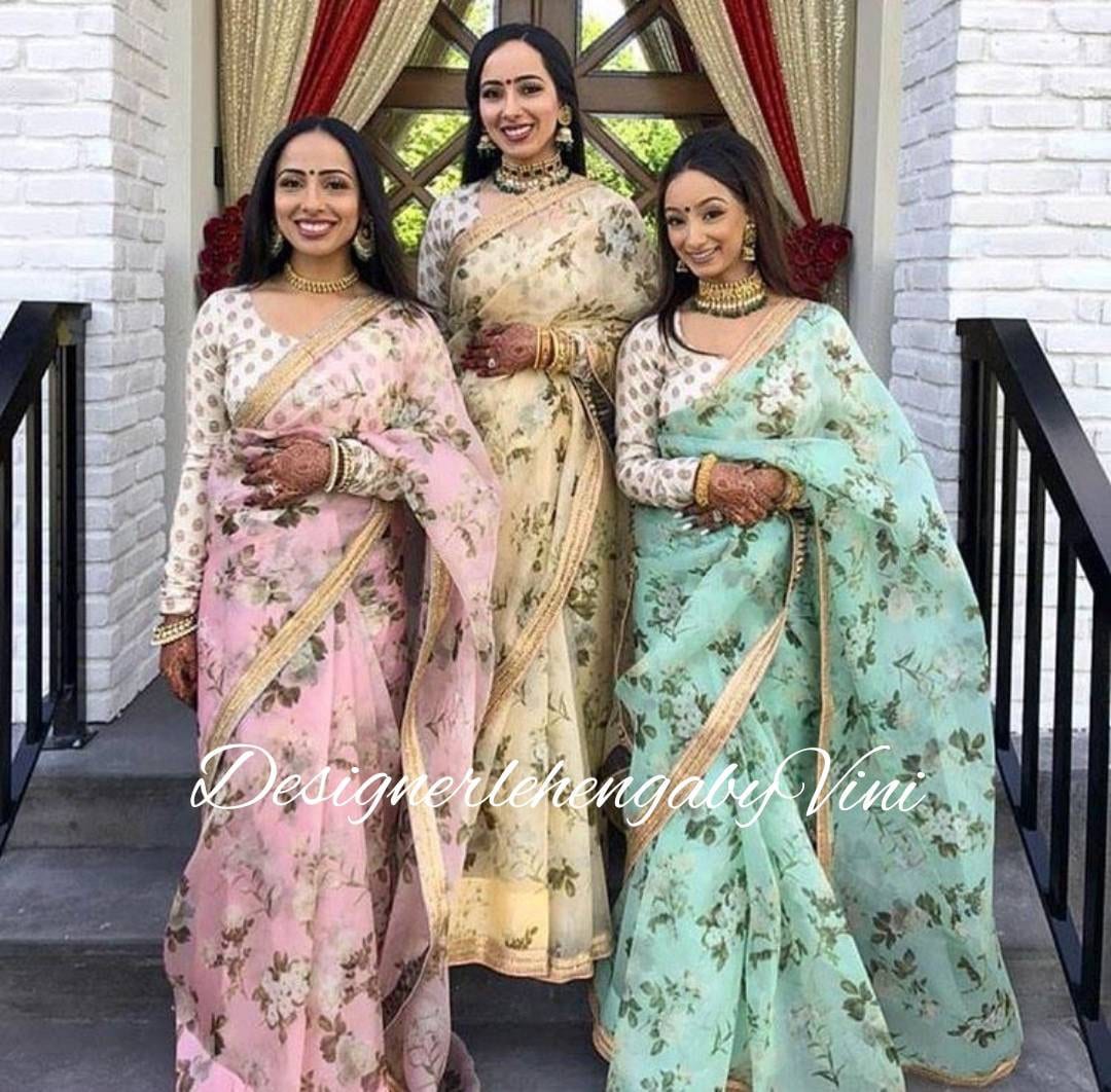 Indian Bridesmaid Saree for Wedding Floral Printed Organza Saree Indian ...