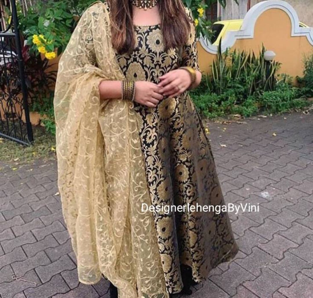 Brocade Indian Pakistani Gown With Net Dupatta Indian Anarkali for ...