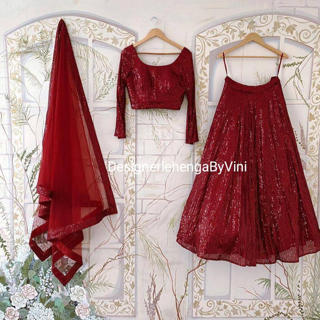 Heavy Sequin Lehenga Choli With Net Dupatta Designer Blouse Crop Top ...