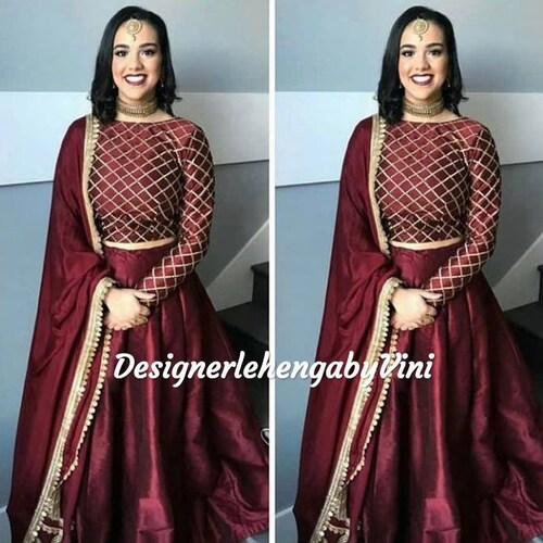 Maroon Taffeta Silk Indian Lengha With Chinon Dupatta Salwar - Etsy