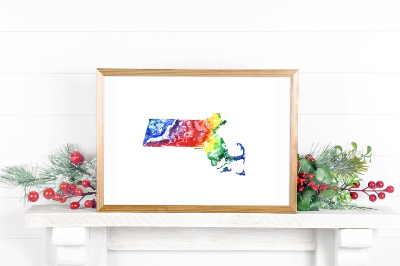 Massachusetts Watercolor Art Print Digital Download || Unique Rainbow ...
