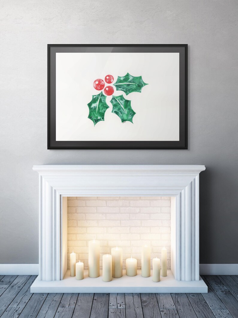 Watercolor Holly Art Print | Christmas Art Prints | Holiday Wall Decor ...