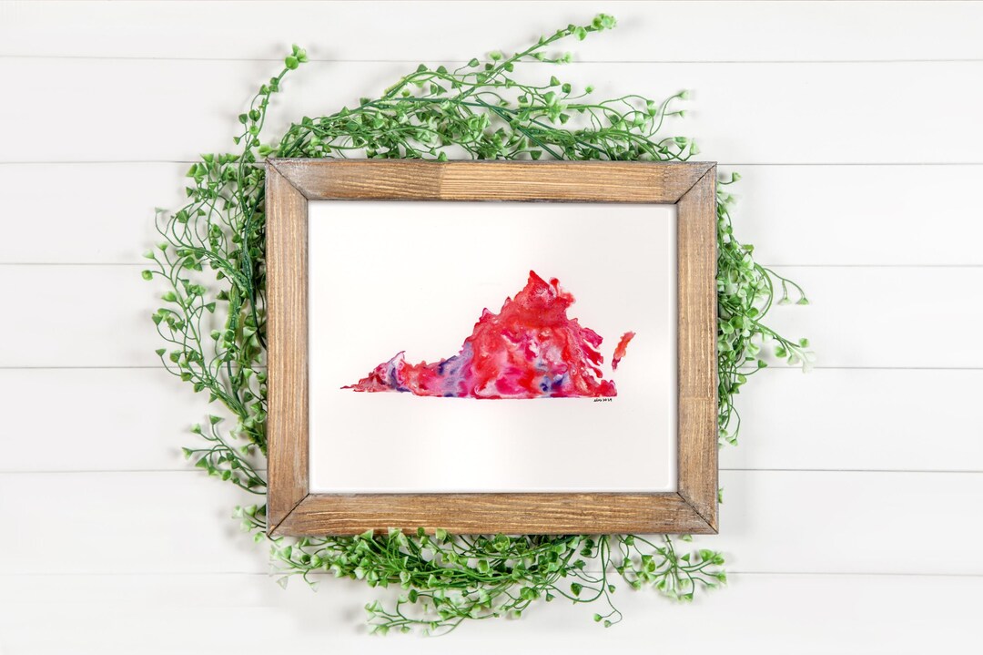 Virginia State Map Watercolor Art Print Sunset Version Digital Download ...