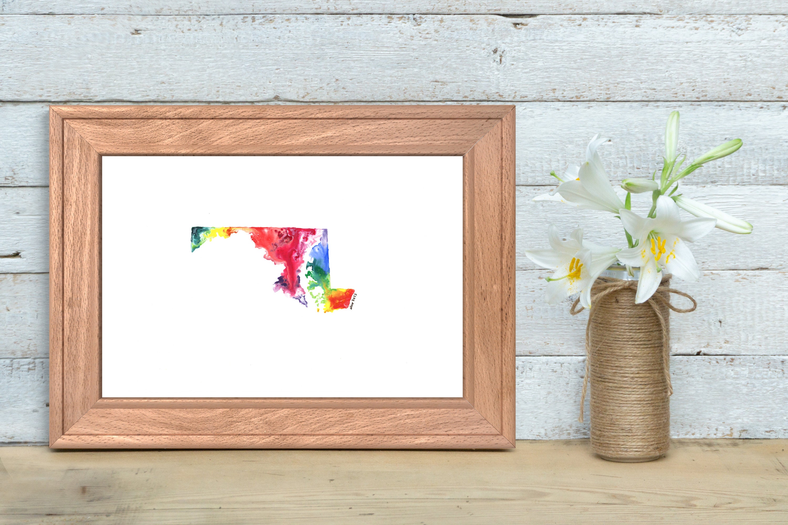 Maryland Watercolor Art Print Digital Download || Vibrant State Map - Etsy