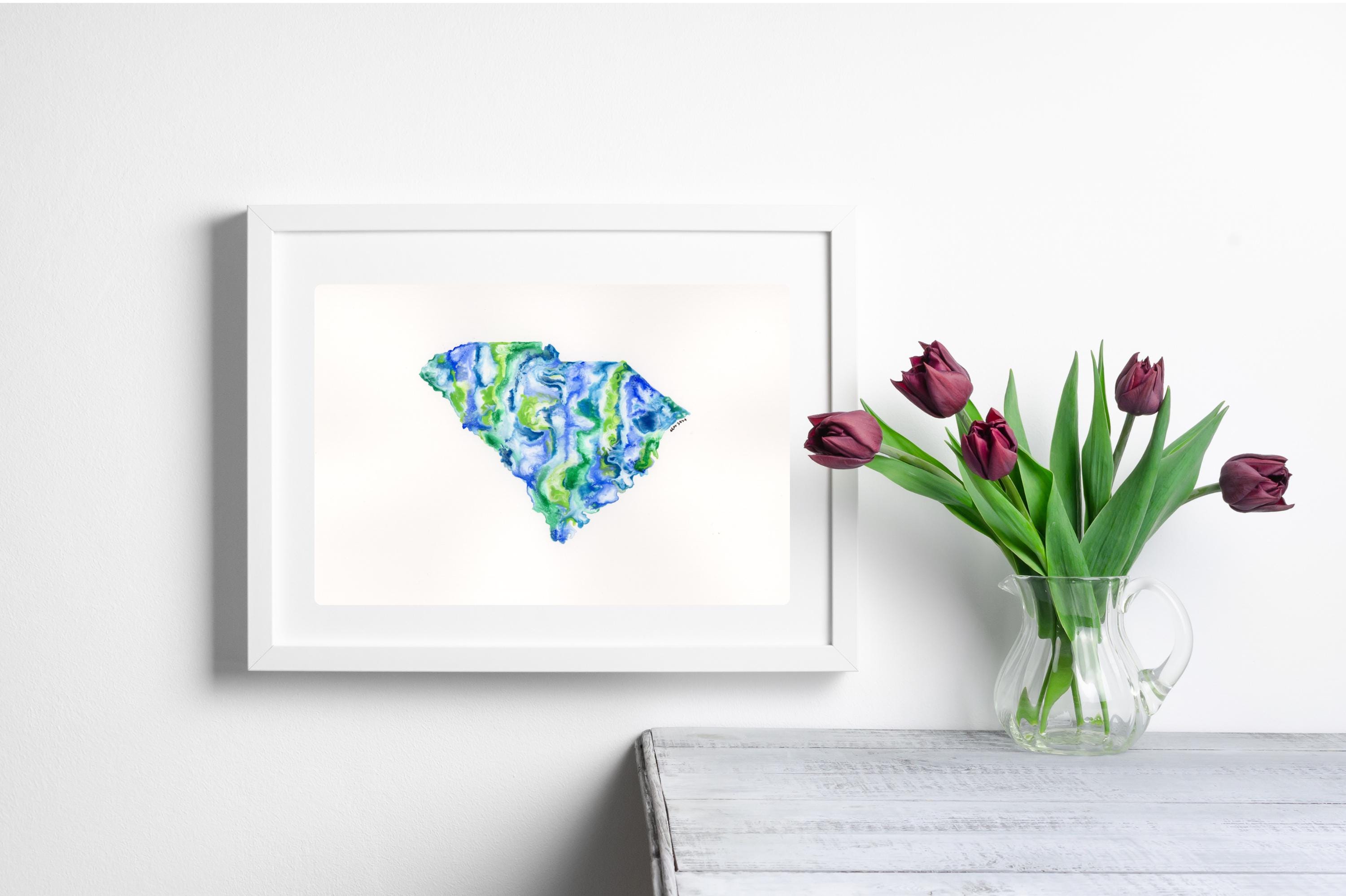 South Carolina State Map Watercolor Art Print Ocean Version Digital ...