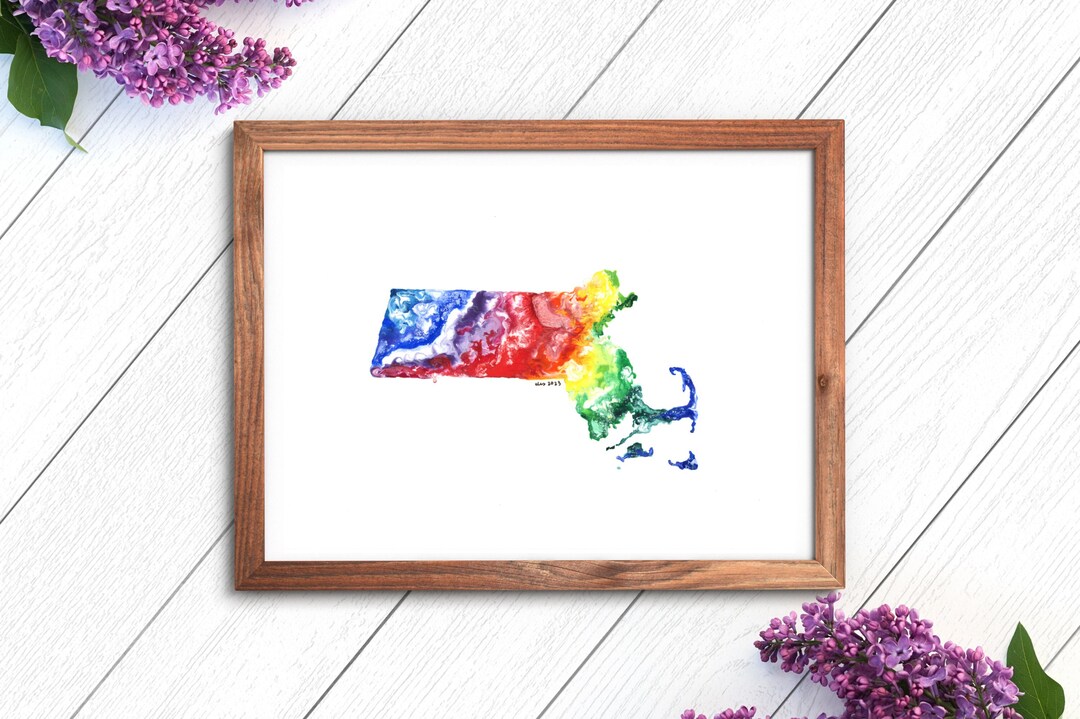 Massachusetts Watercolor Art Print Digital Download || Unique Rainbow ...