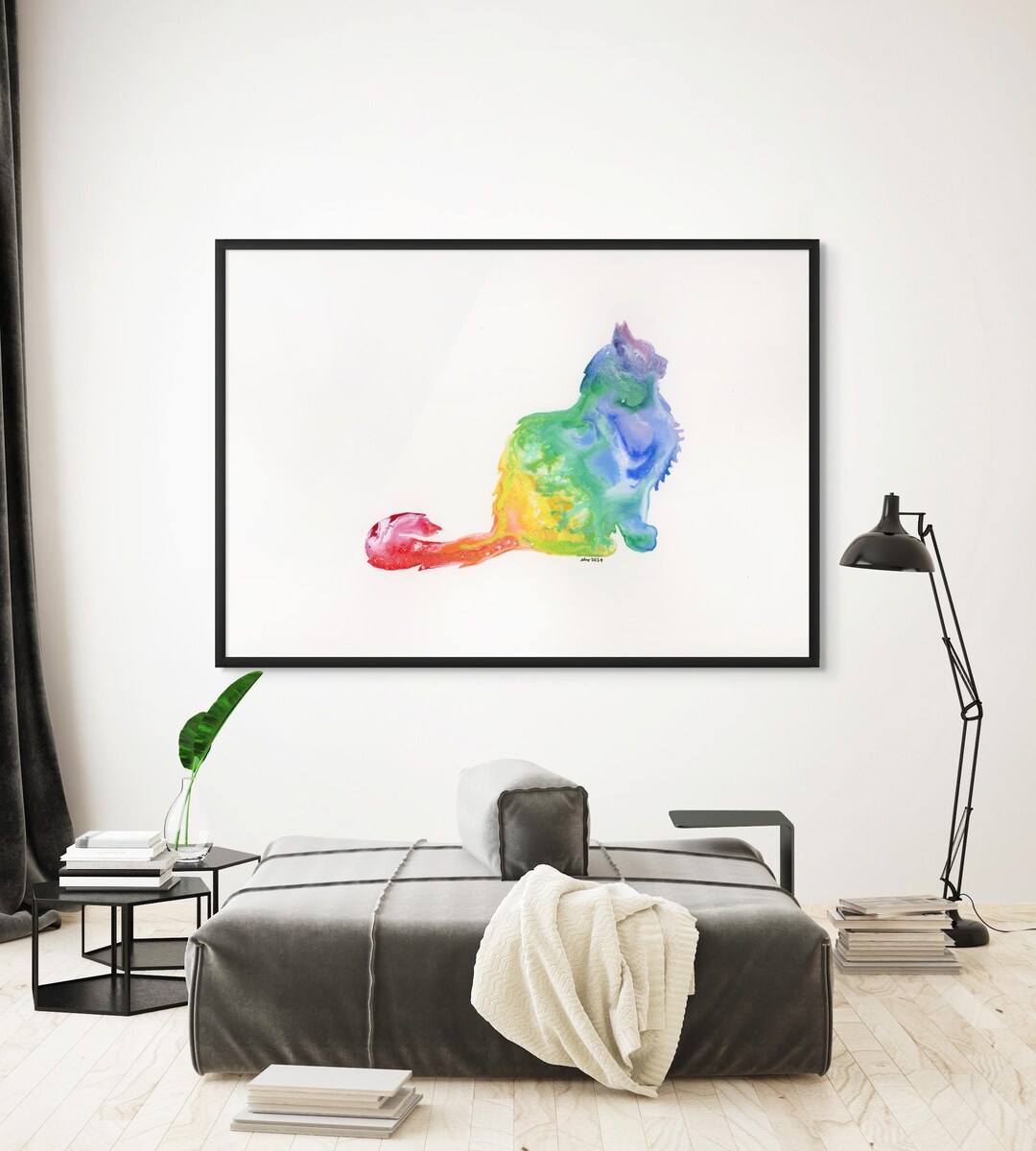 Cat Watercolor | Cat Art Print | Rainbow Cat Art | Cat Mom Gift ...
