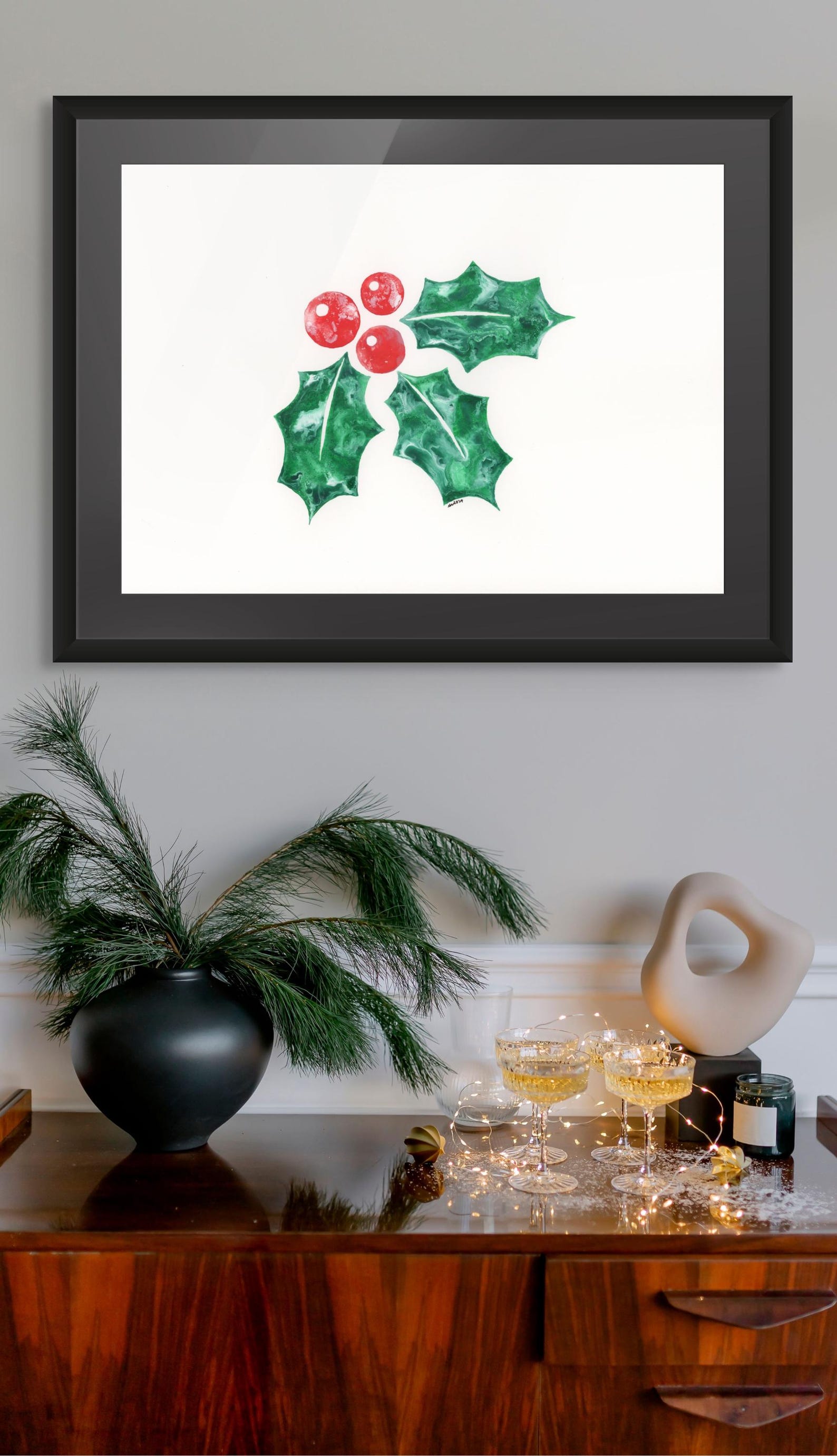 Watercolor Holly Art Print | Christmas Art Prints | Holiday Wall Decor ...