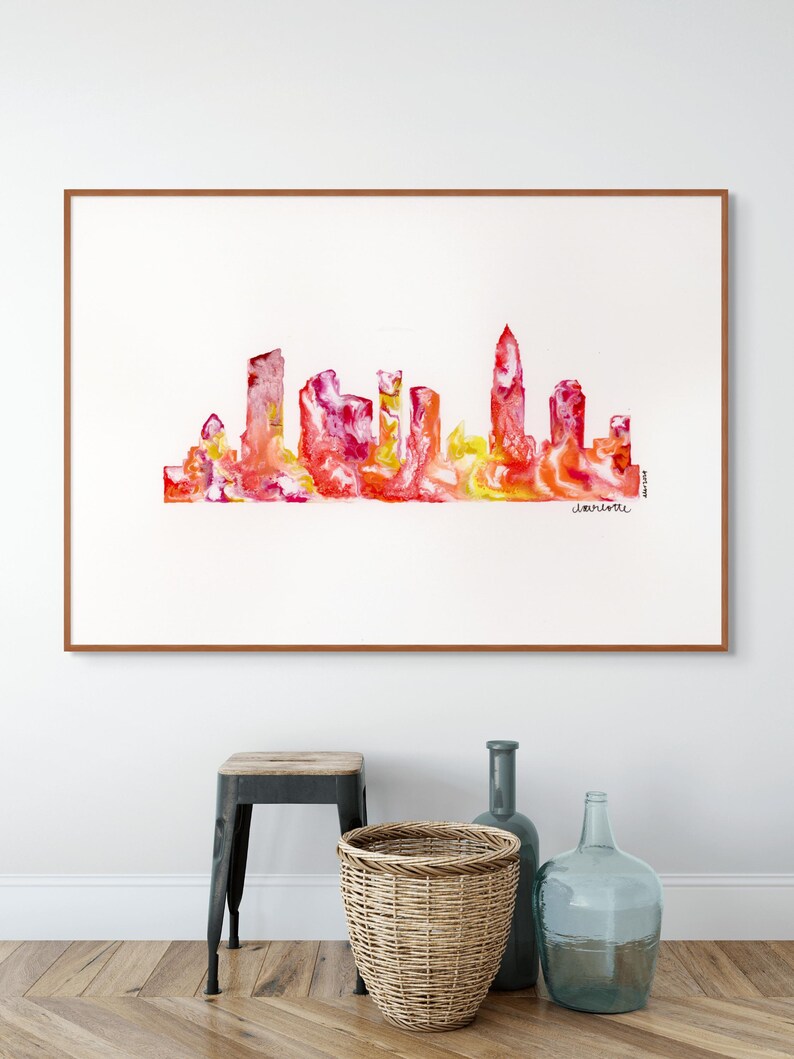 Charlotte North Carolina Art | Watercolor Skyline Print | Charlotte ...