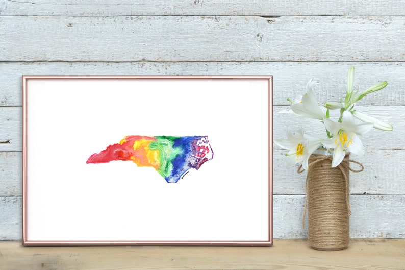 North Carolina Watercolor Art Print Digital Download State Map Outline ...