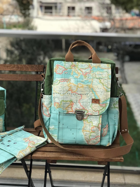 World Map Backpackschool Bag World Map Traveller Baggift - Etsy