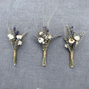 Rustic Lavender and Daisy Buttonholes, Wedding Dried Flower Buttonholes ...