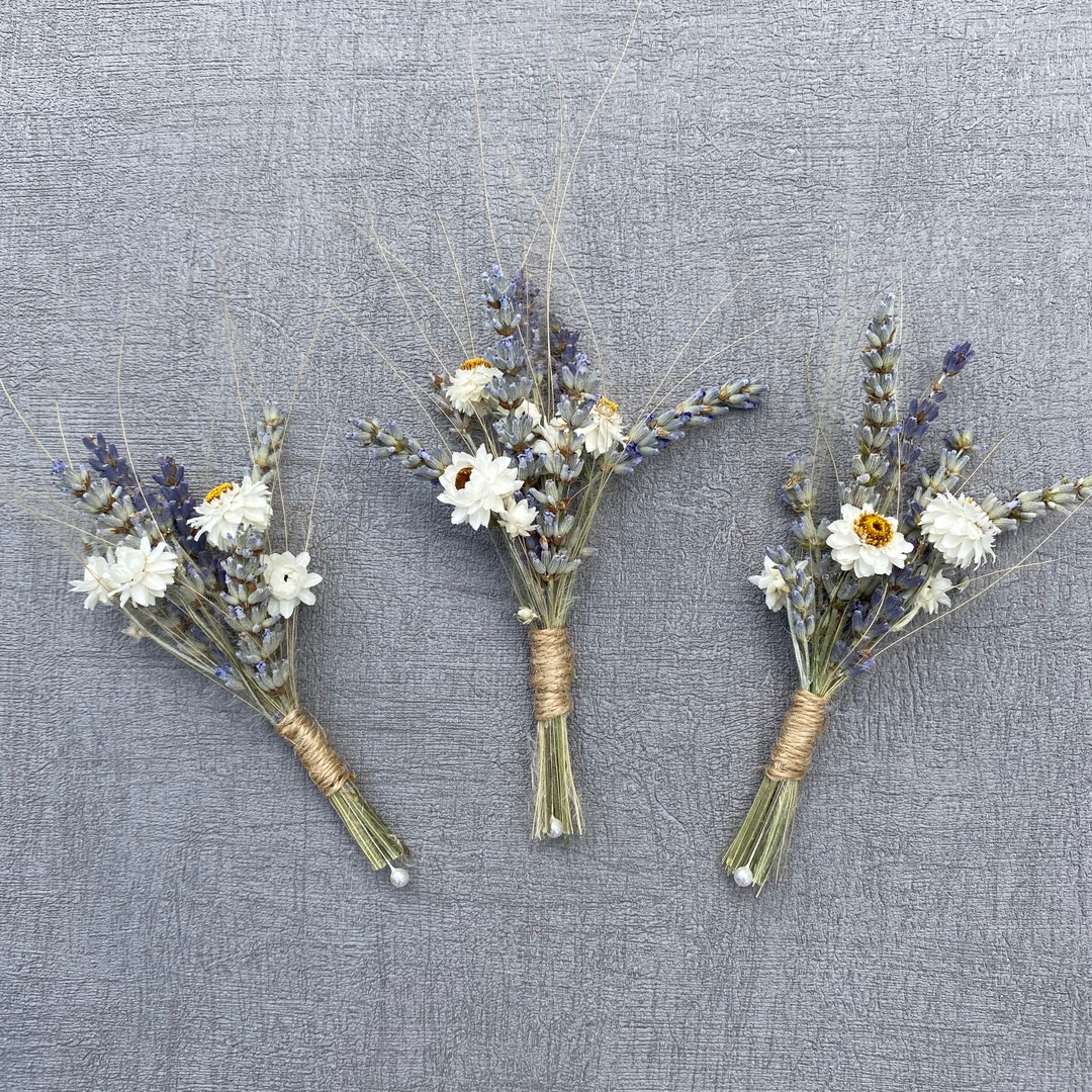 Rustic Lavender and Daisy Buttonholes, Wedding Dried Flower Buttonholes ...