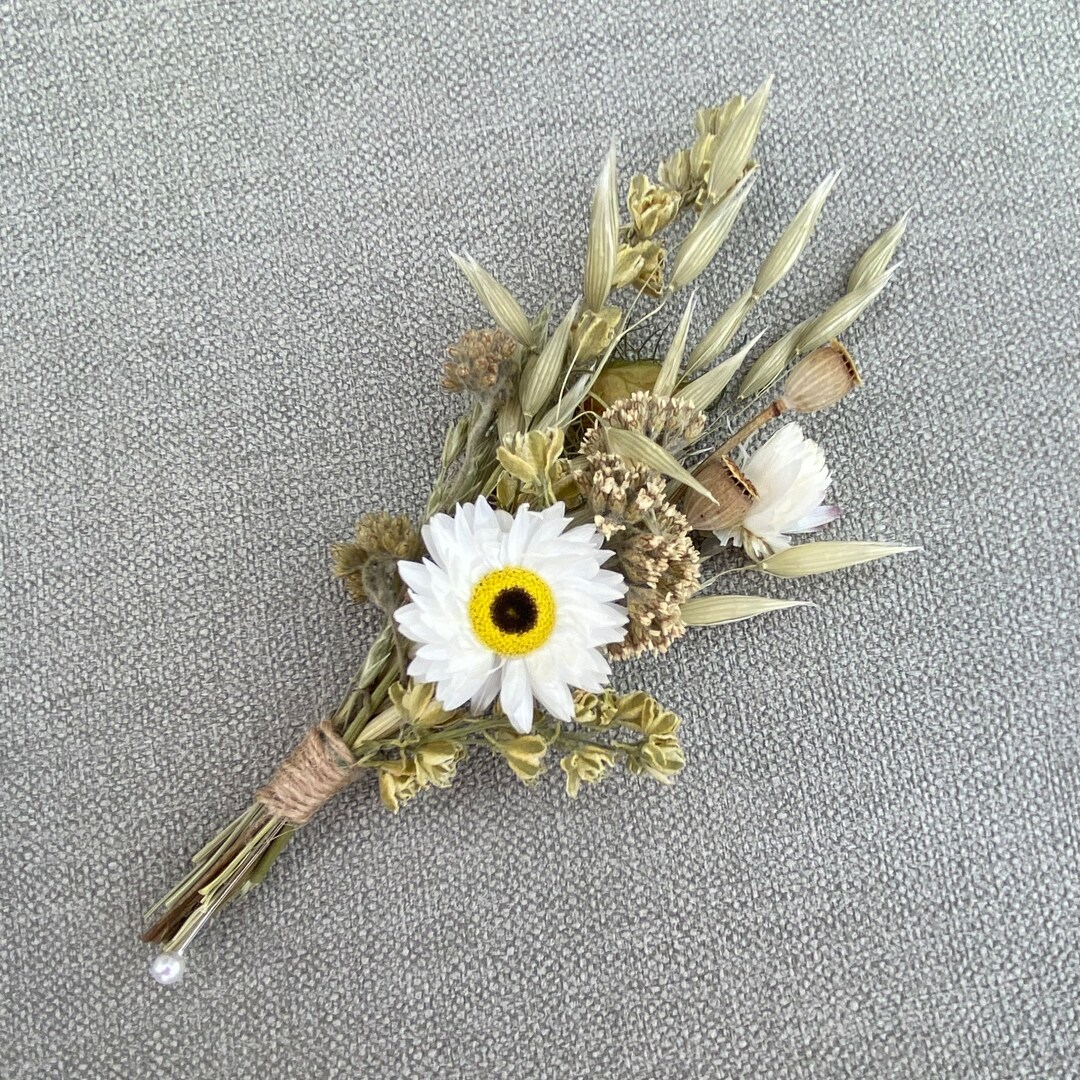 Daisy Buttonhole, Wedding Dried Flower Buttonholes, Corsage, Natural ...