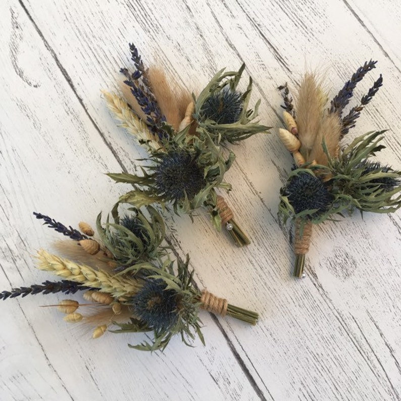Thistle & Lavender Buttonholes Wedding Dried Flower | Etsy