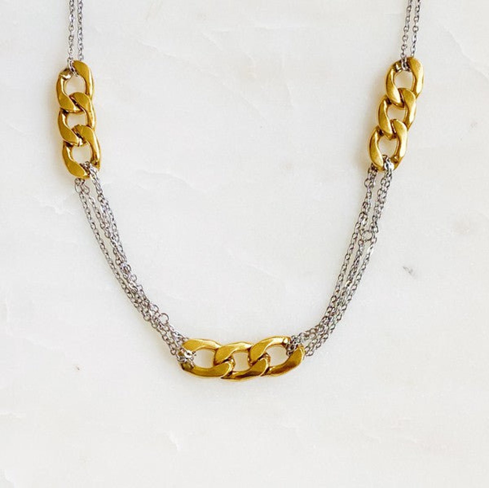 18k Gold Two Toned Noble Chain Necklace Versatile and Stylish With Gold ...