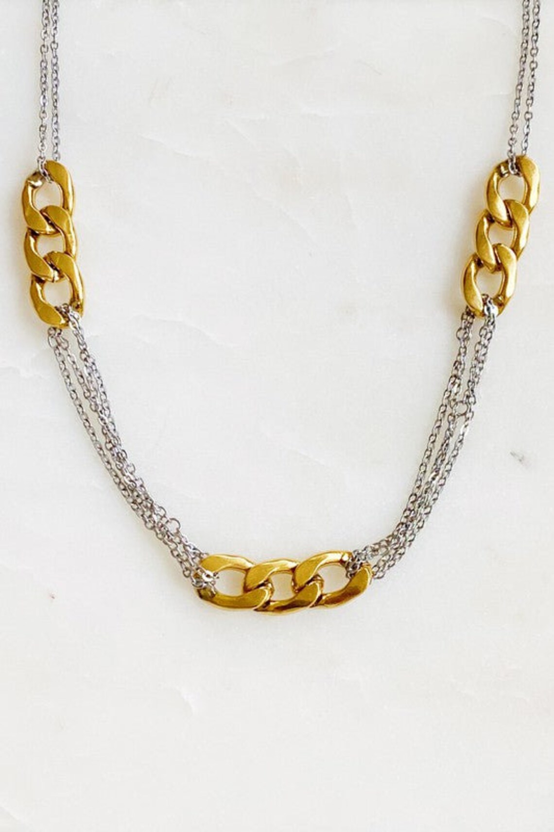 18k Gold Two Toned Noble Chain Necklace Versatile and Stylish With Gold ...