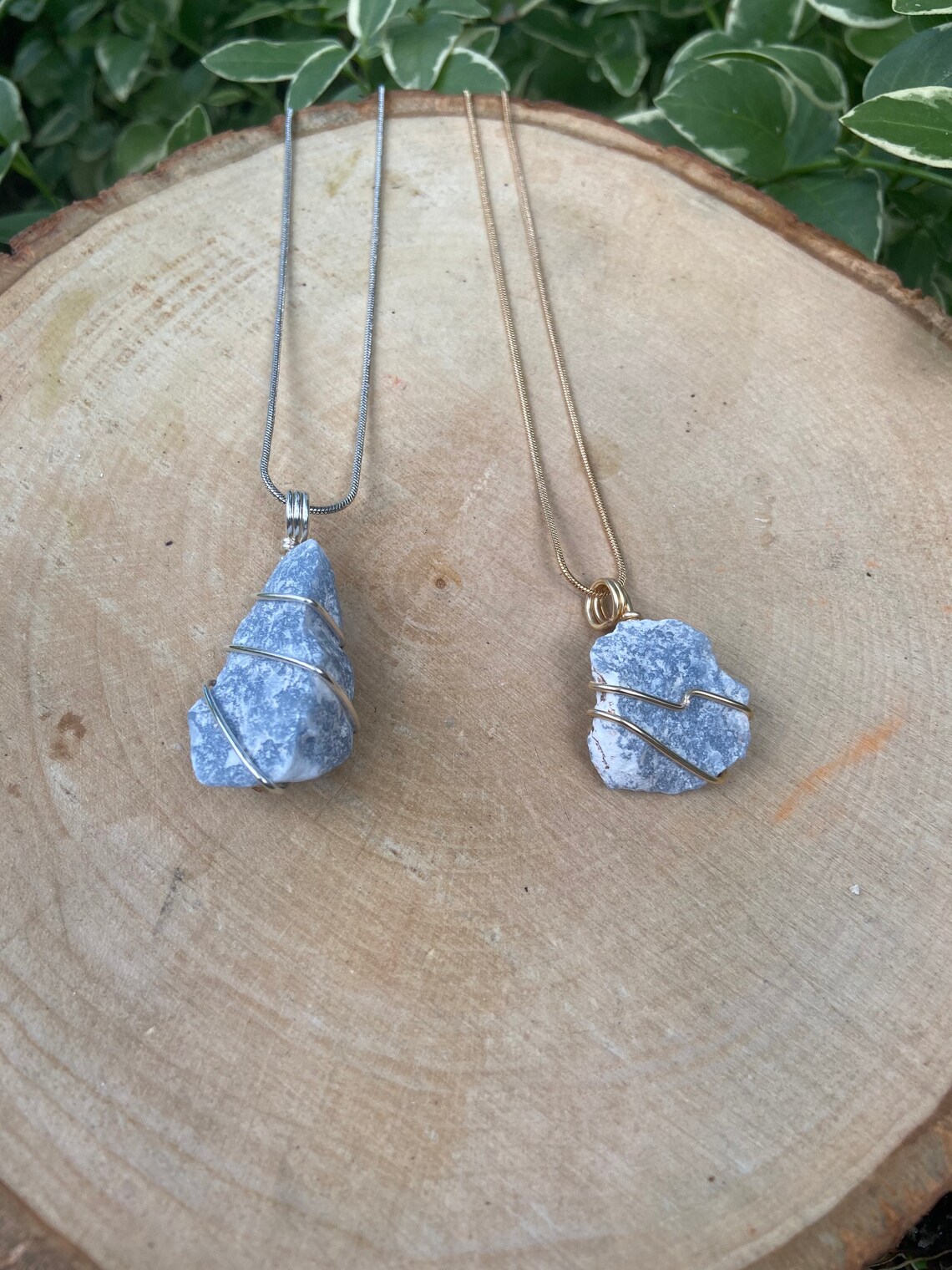 Raw Real Natural Angelite Crystal Wire Wrapped Necklace | Etsy