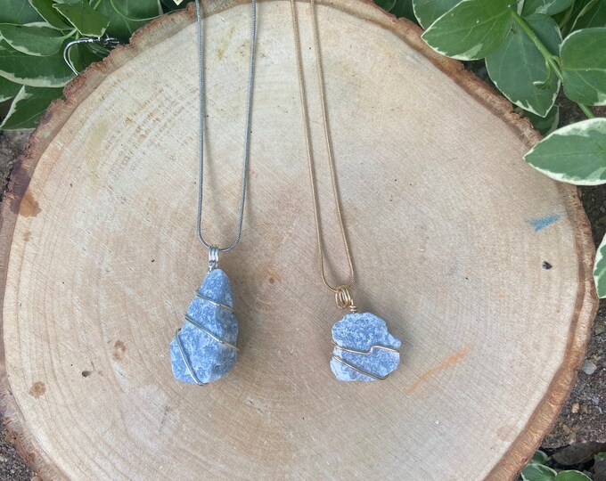 Raw Real Natural Angelite Crystal Wire Wrapped Necklace - Etsy