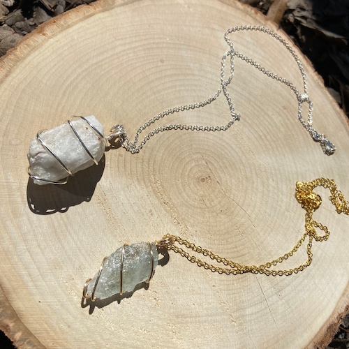 Raw Real Natural Angelite Crystal Wire Wrapped Necklace | Etsy