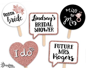 Bridal Shower Printable Photo Booth Props Rose Gold Black | Etsy