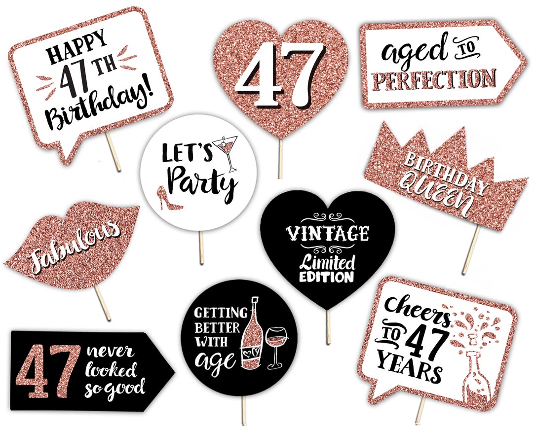 47th Birthday Printable Photo Booth Props - 10 Signs Instant Download ...