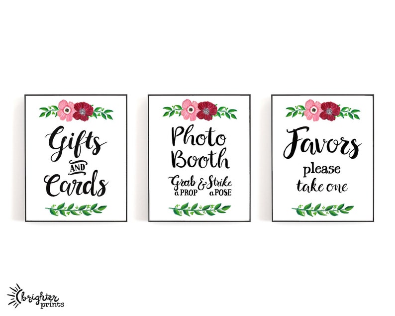 Printable Party Signs Set of 3 8x10 or 8.5 X 11 Floral - Etsy