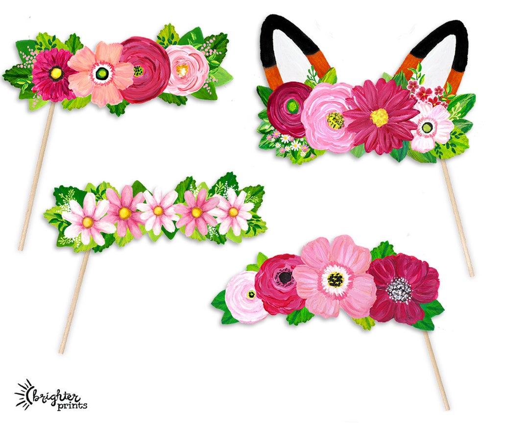 Printable Flower Crown Party Photo Booth Props - 4 Printable Hand ...