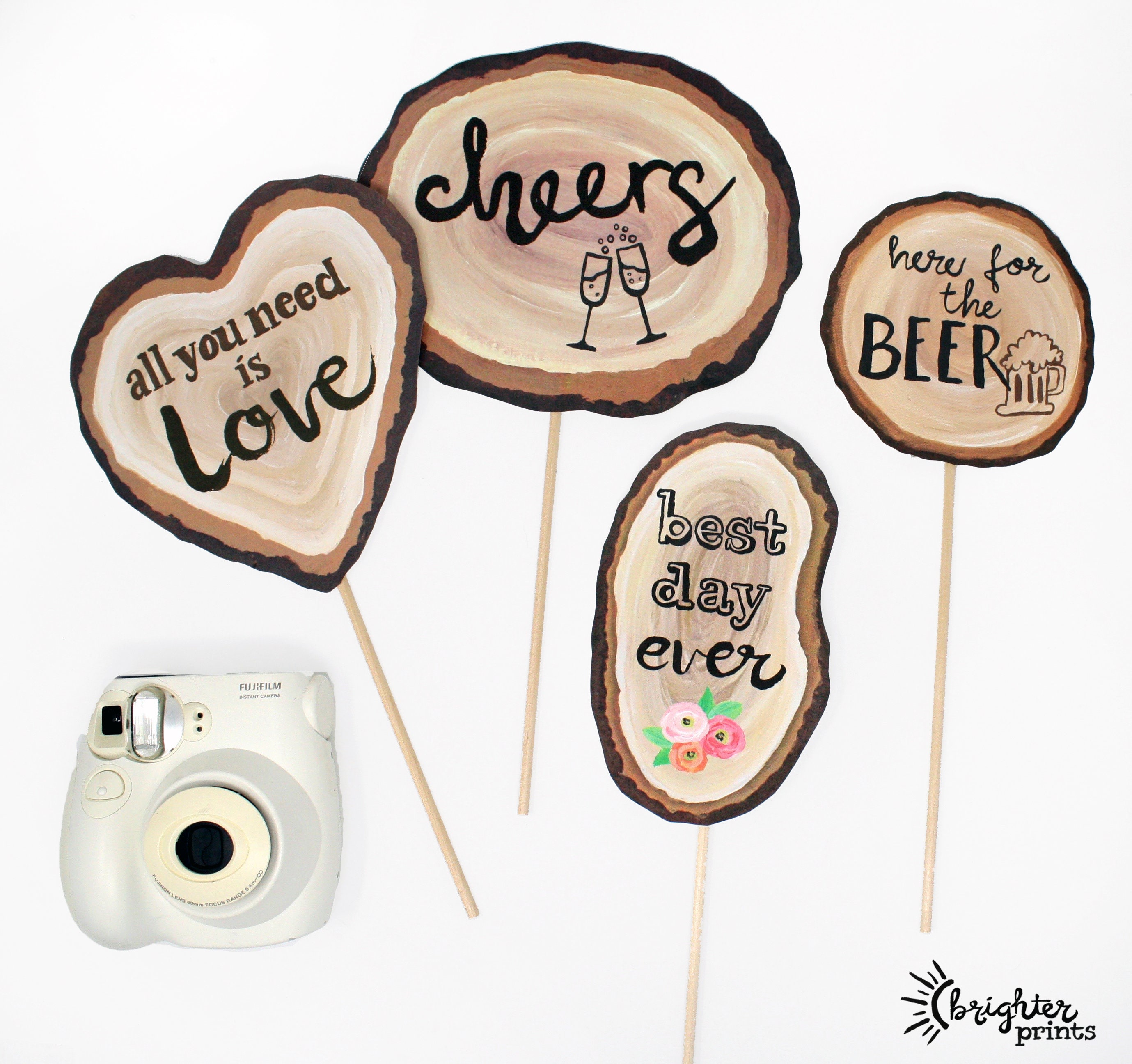 20 Printable Wedding Photo Booth Props Wood Slice Style | Etsy