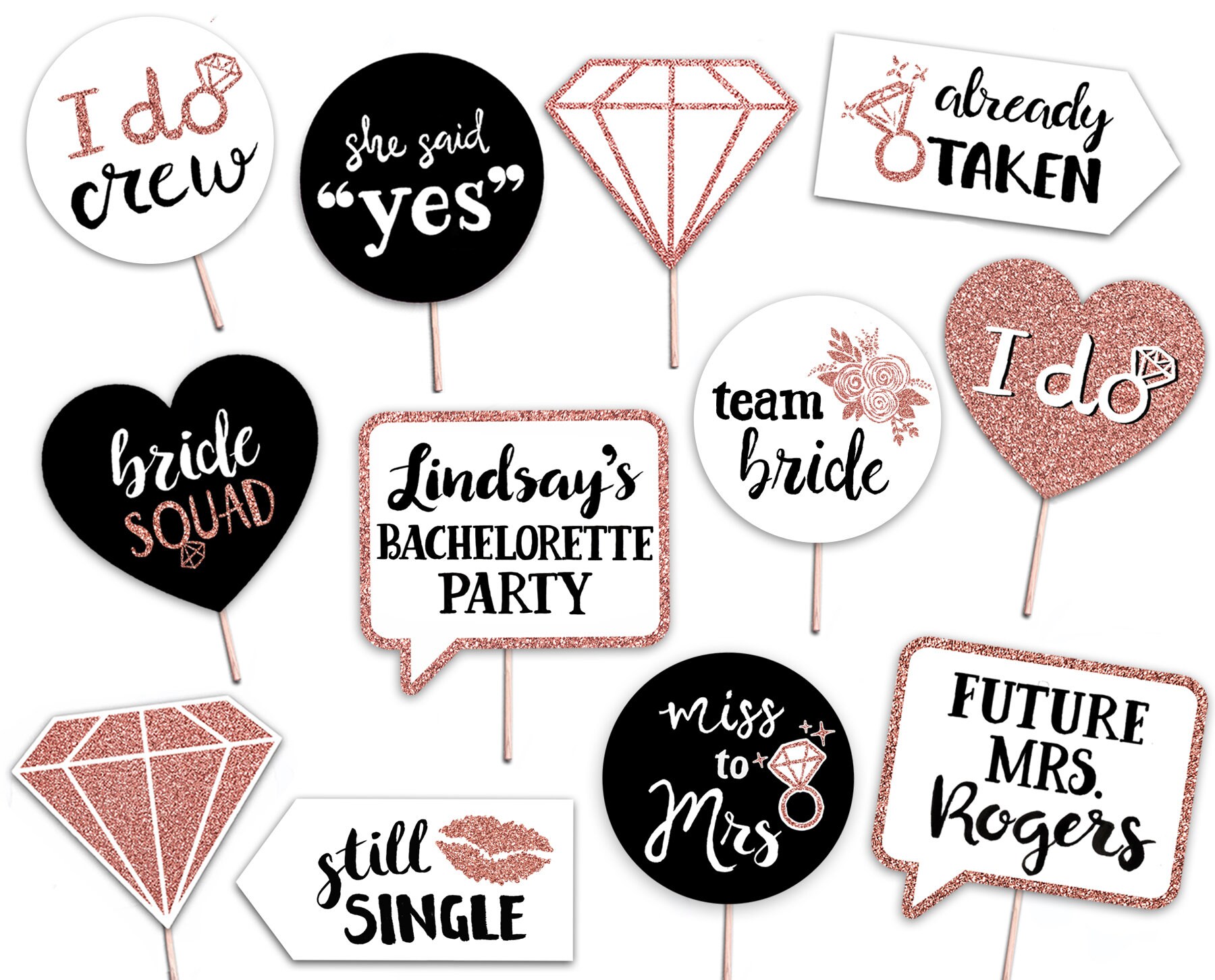 CUSTOM Bachelorette Party Printable Photo Booth Props Rose | Etsy