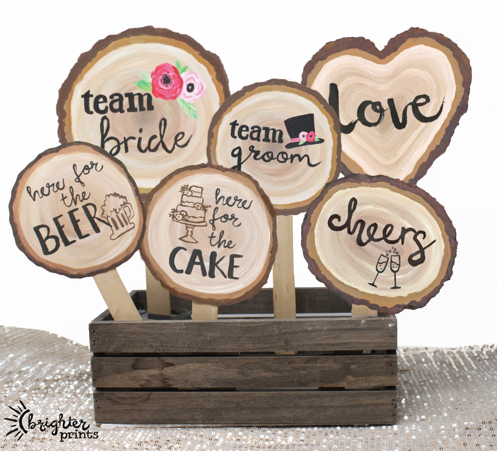 20 Printable Wedding Photo Booth Props - Wood Slice Style Signs ...
