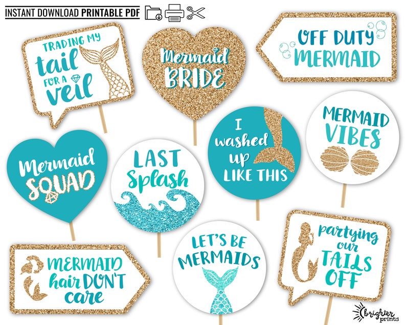 Printable Mermaid Bachelorette Photo Booth Props 10 Signs - Etsy