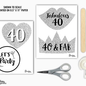 40th Birthday Printable Photo Booth Props - INSTANT DOWNLOAD - Silver ...