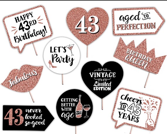 43rd Birthday Printable Photo Booth Props 10 Signs Instant | Etsy