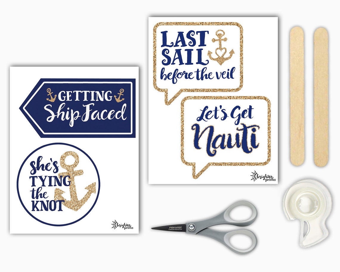 Printable Nautical Bachelor Party Photo Booth Props - 10 Signs Gold ...