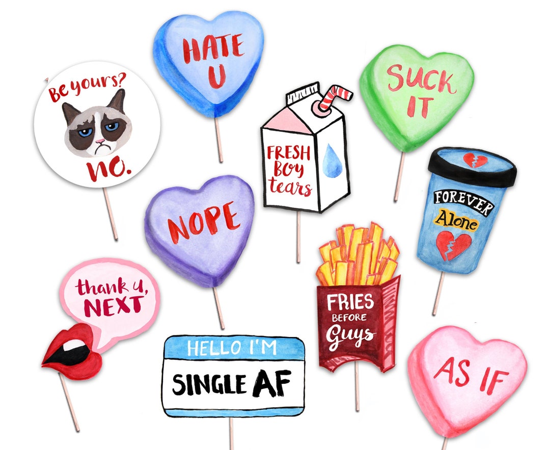 Anti-valentine's Day Party Photo Booth Props - 10 Printable Hand ...