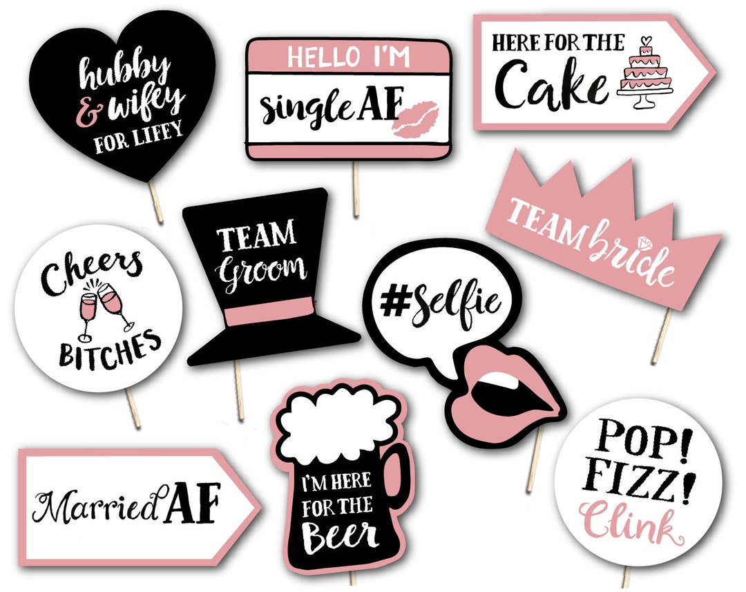 Funny Wedding Printable Photo Booth Props - 10 Signs Hand Lettering ...