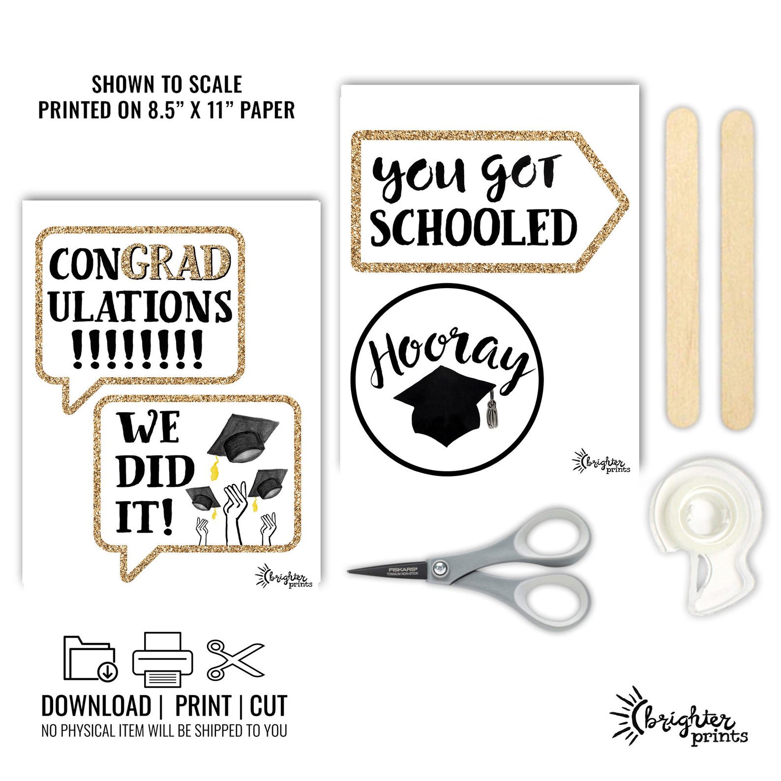 Printable Graduation Photo Booth Props - Class of 2026 - Gold Black and ...