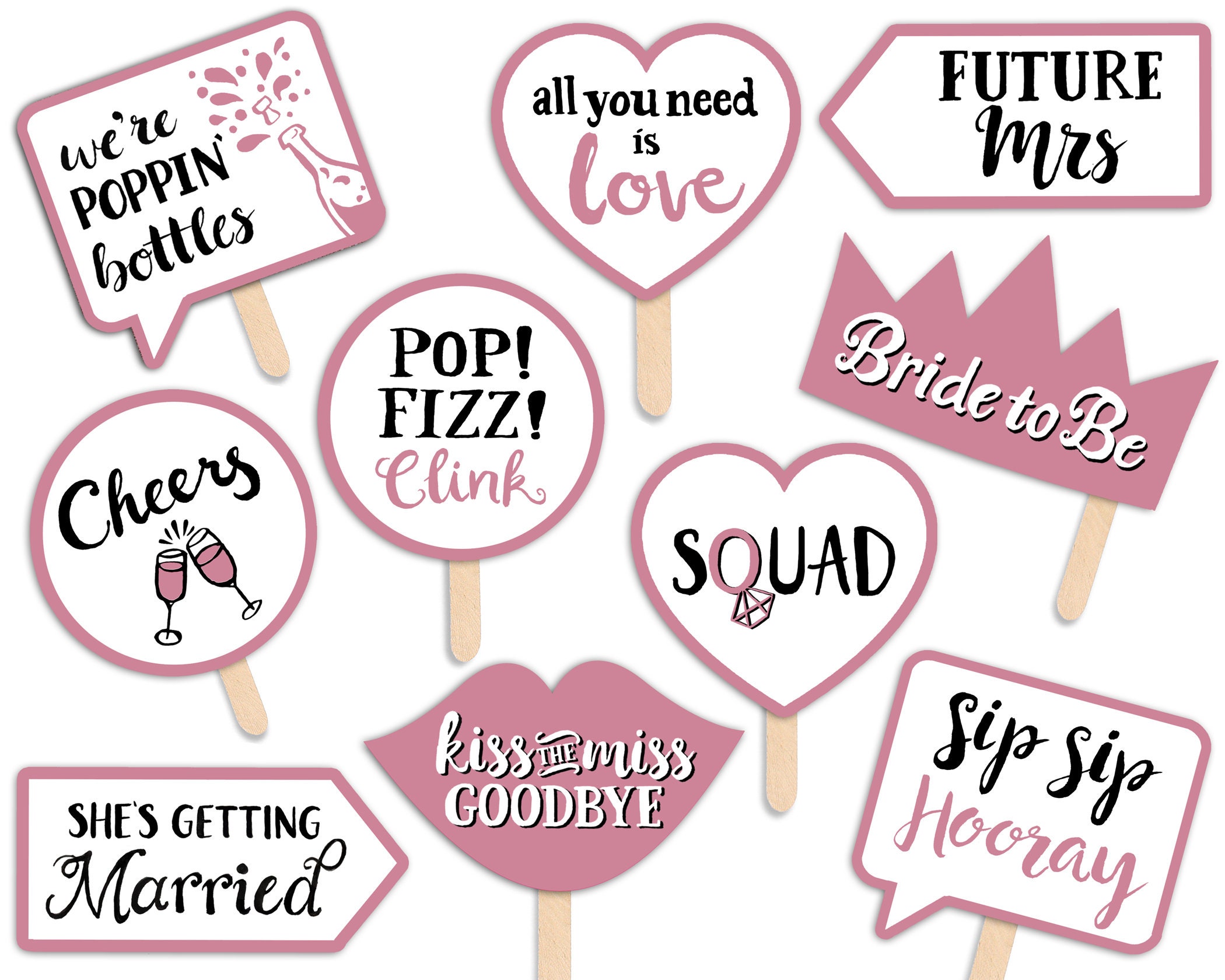 Bridal Shower Printable Photo Booth Props Mauve and White | Etsy