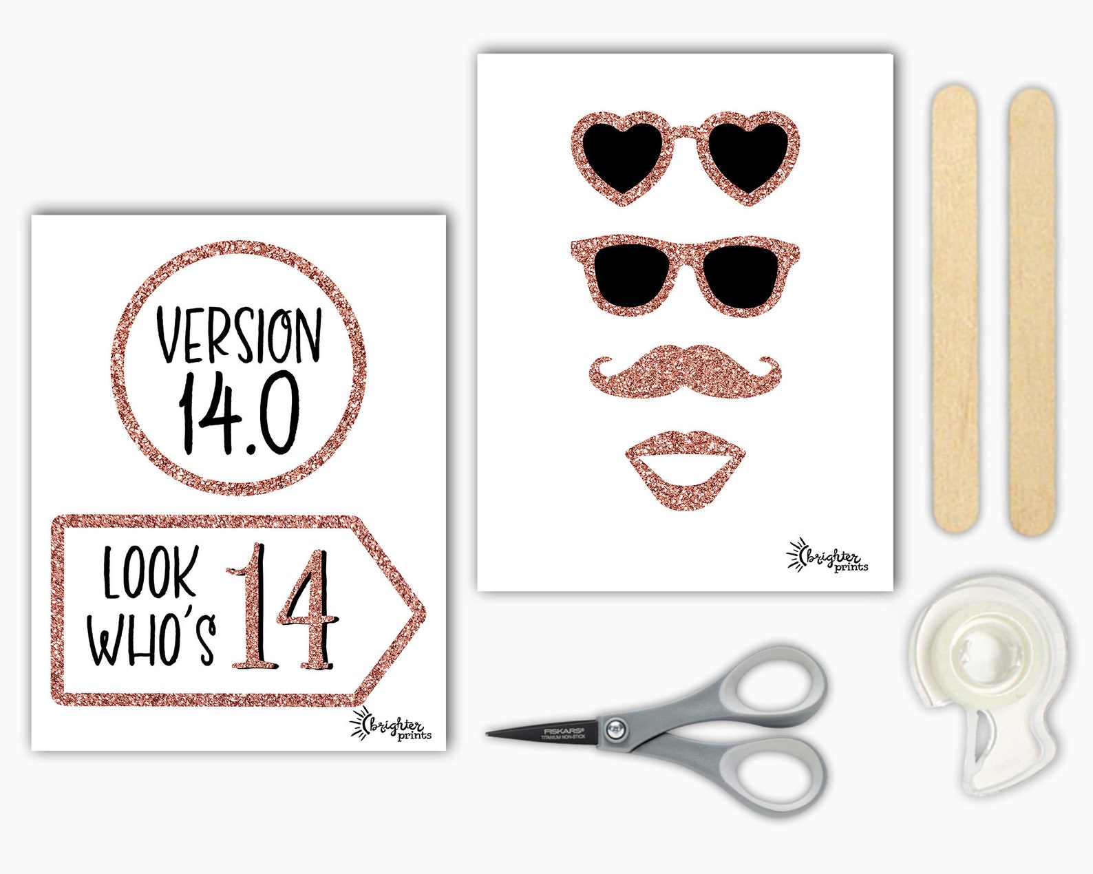 14th Birthday Printable Party Photo Props - Rose Gold Glitter - DIY ...