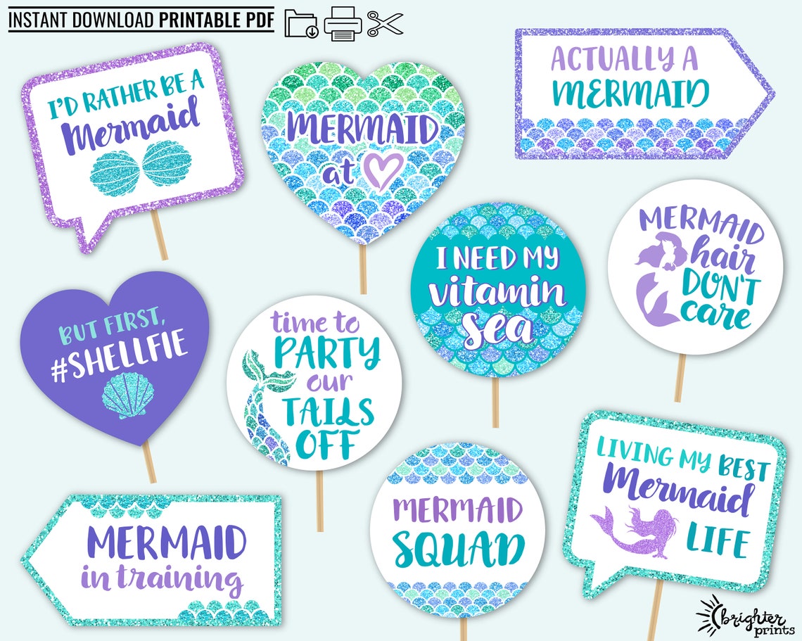 Printable Mermaid Photo Booth Props INSTANT DOWNLOAD Digital - Etsy