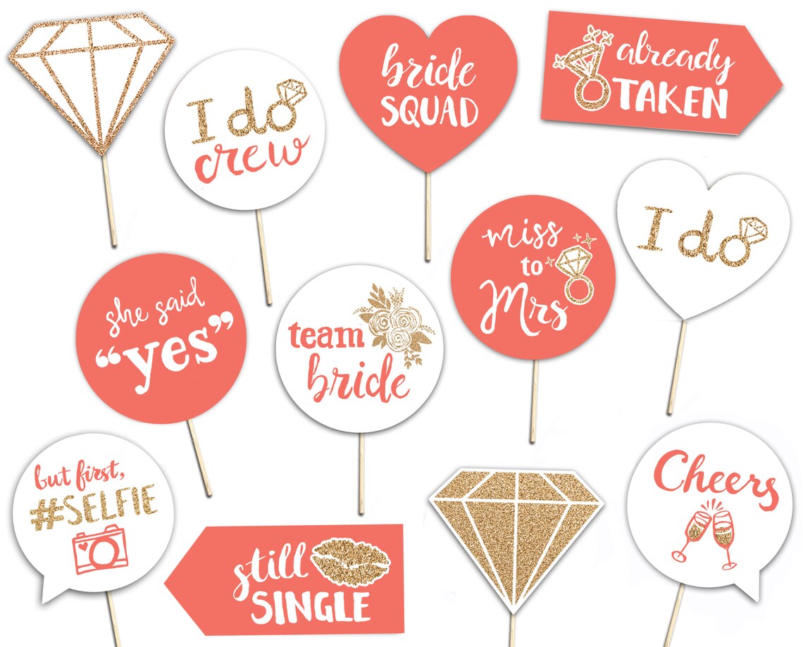 Bridal Shower Printable Photo Booth Props Coral Gold and | Etsy