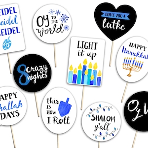Hanukkah Photo Booth Props - 10 Printable Hand Painted Signs - White ...