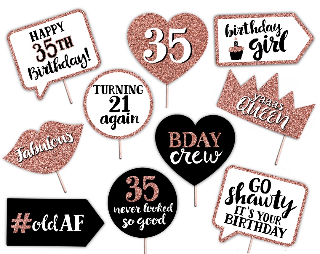 35th Birthday Printable Photo Booth Props - Rose Gold Black and White ...