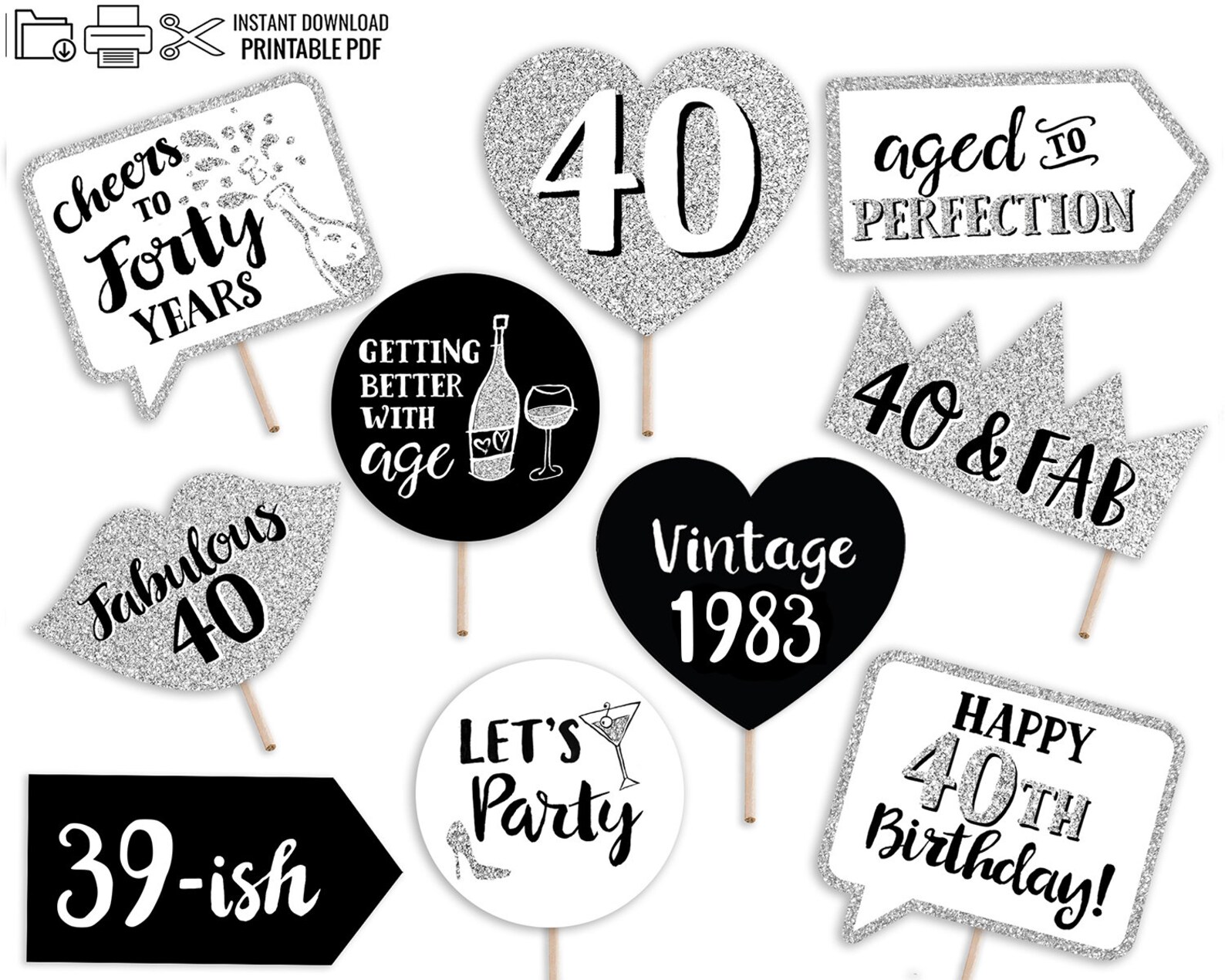 40th Birthday Printable Photo Booth Props INSTANT DOWNLOAD - Etsy