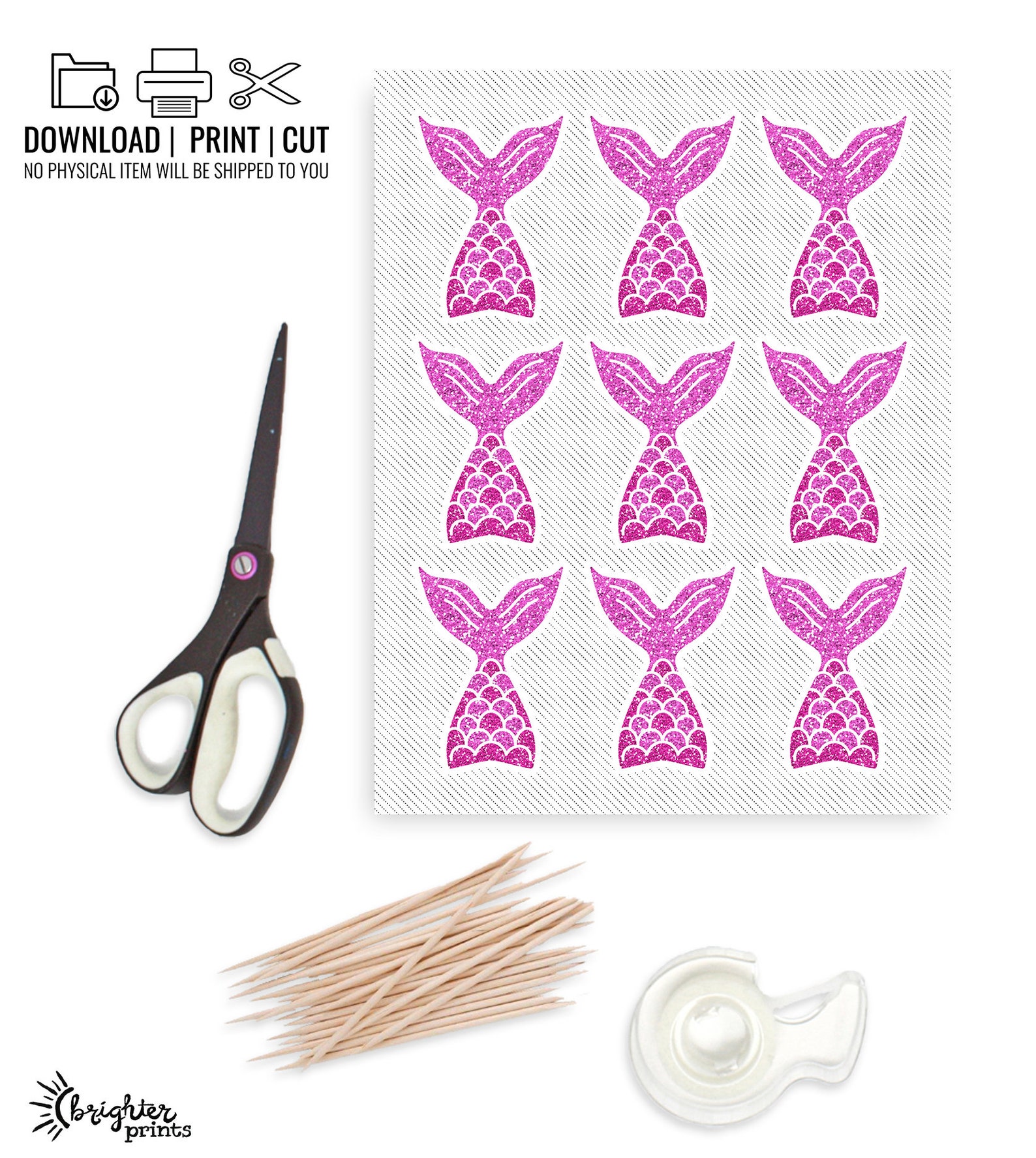 Printable Mermaid Tail Cupcake Toppers - DIY Instant Download Digital ...