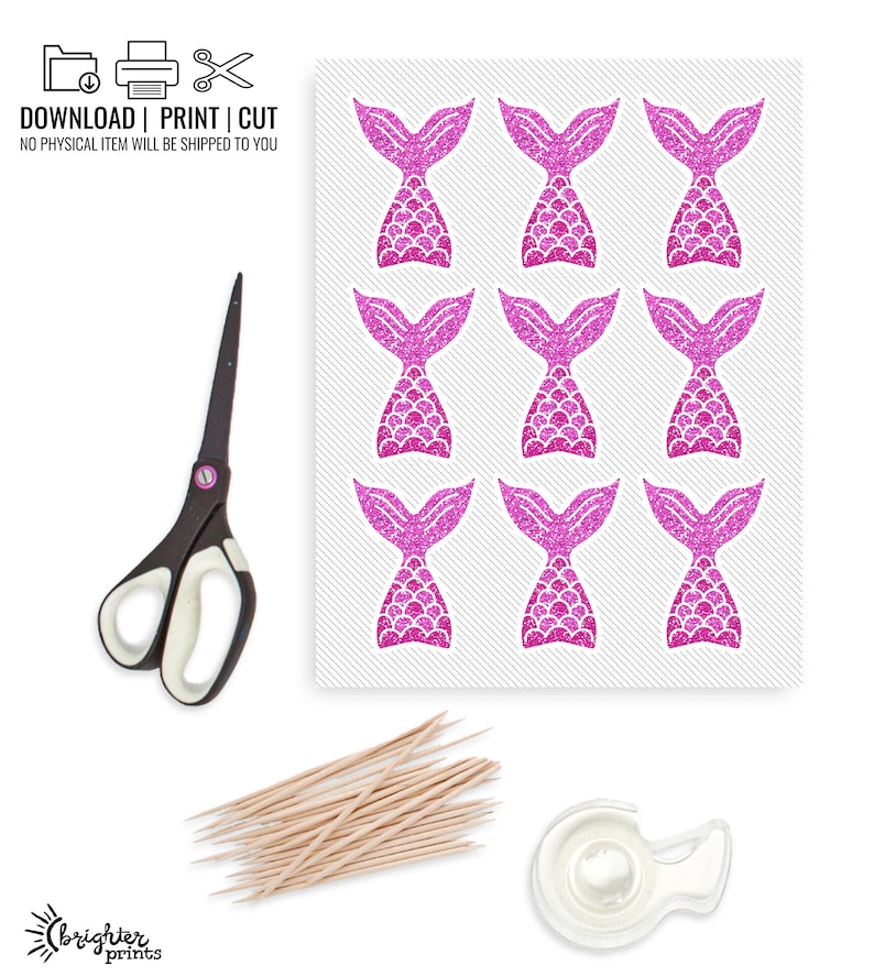 Printable Mermaid Tail Cupcake Toppers - DIY Instant Download Digital ...