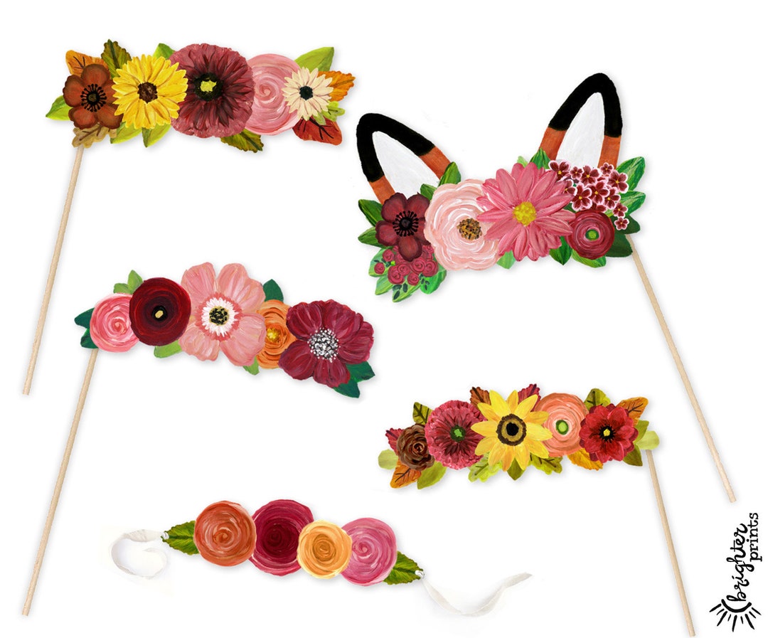 Printable Flower Crown Party Photo Booth Props - 5 Printable Hand ...